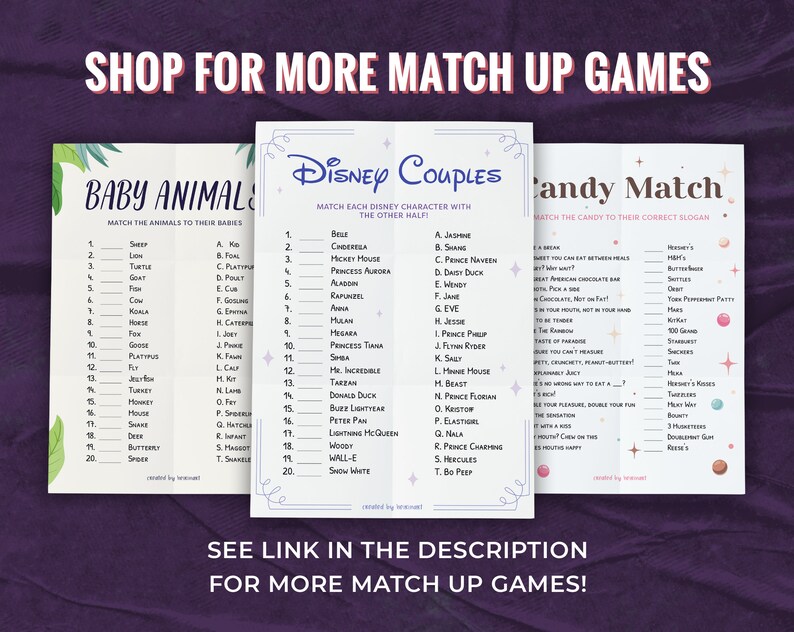 Food Match up Trivia Game, Printable Party Games, Party Game for Kids ...