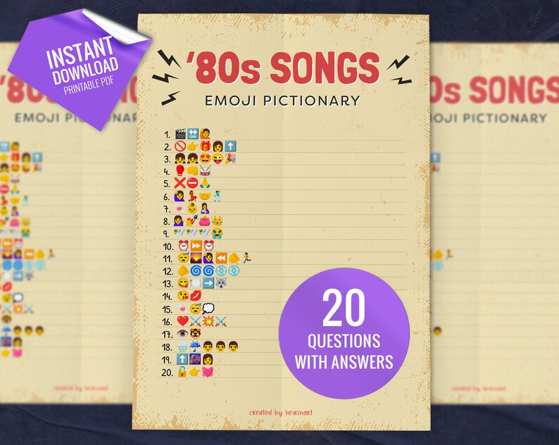 80s Songs Emoji Pictionary, Printable Party Games, Fun Family Activity ...