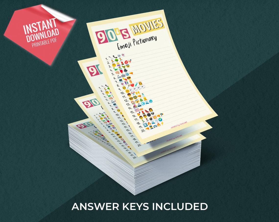 90s Movies Emoji Pictionary, Printable Party Games, Fun Family Activity ...