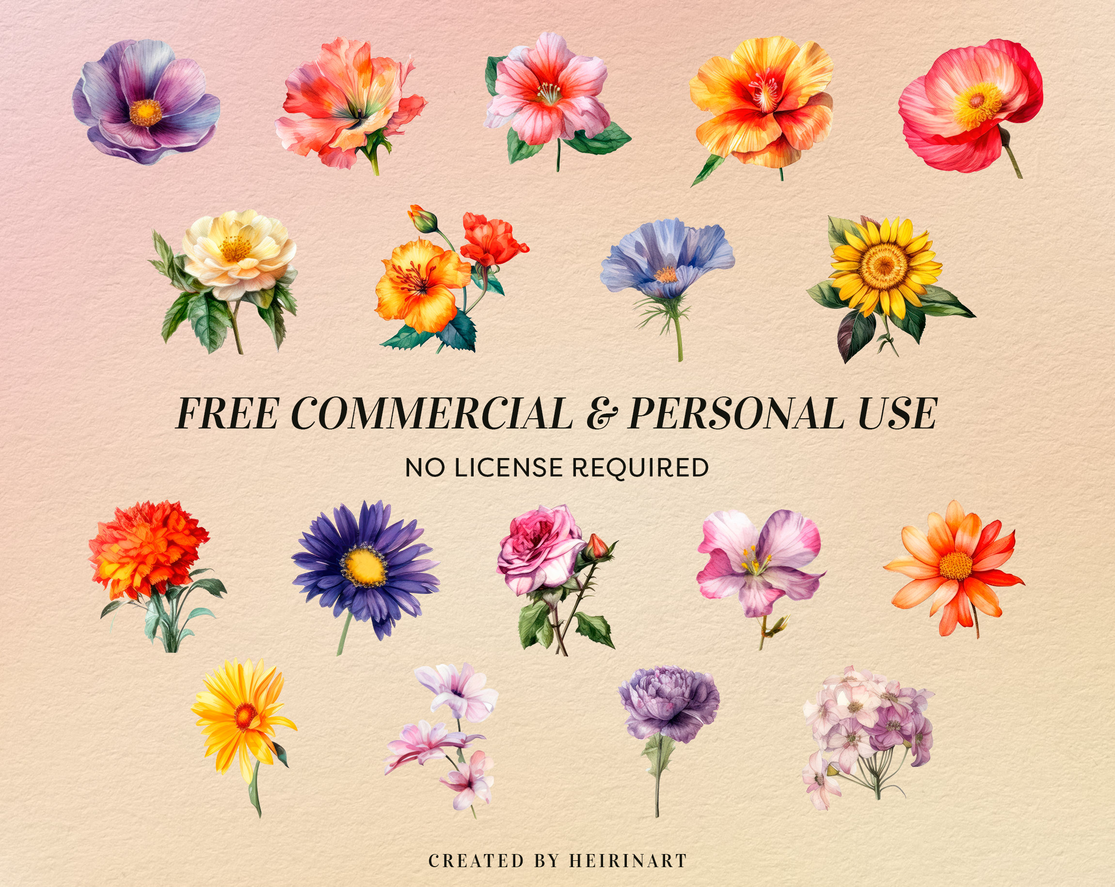 Watercolor Summer Flowers Clipart - Watercolor Flowers PNG - Commercial ...