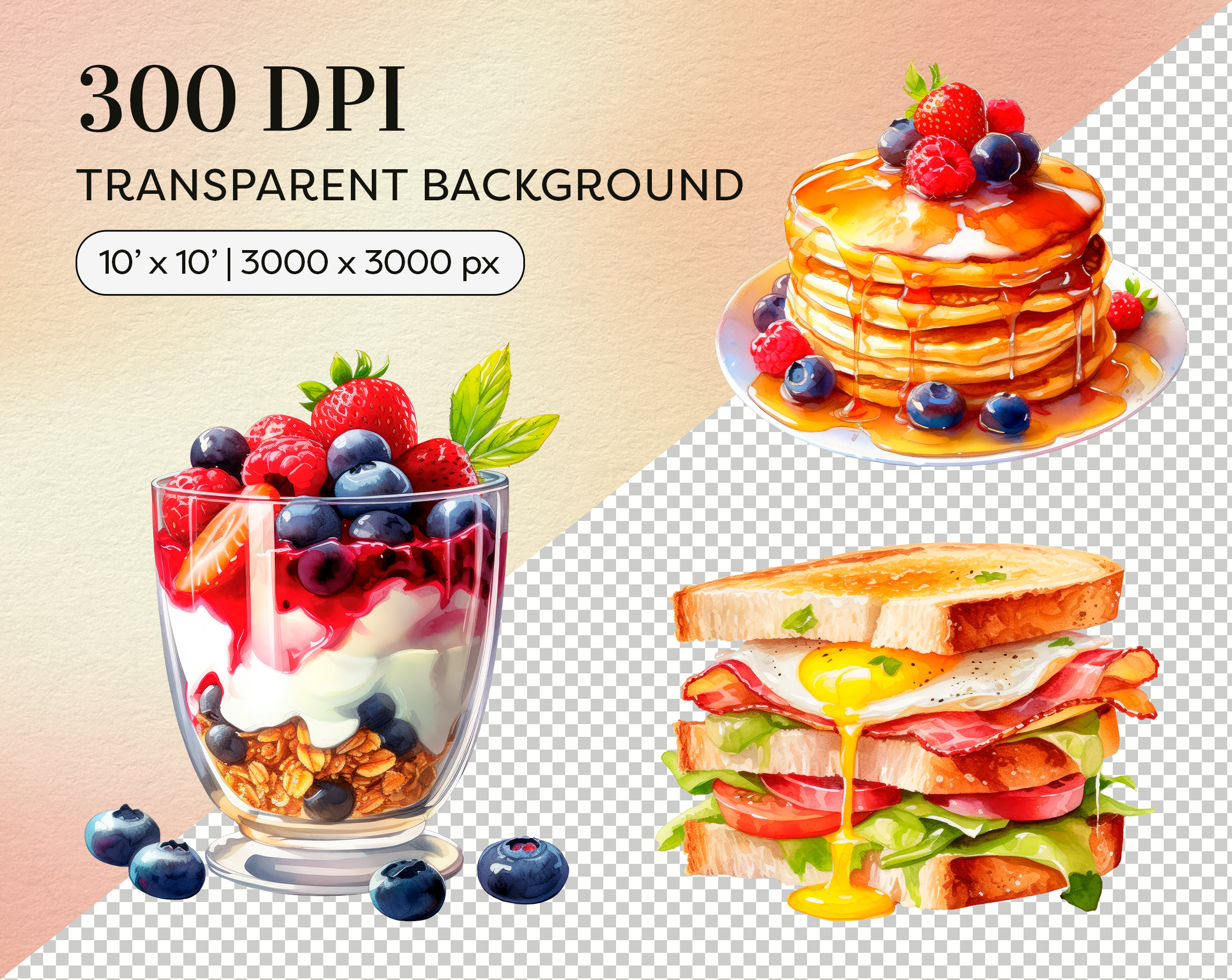 Watercolor Breakfast Clipart - Watercolor Food PNG - Commercial Use ...