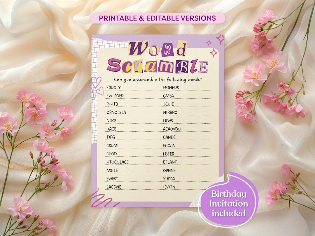 Word Scramble Birthday Game for Her, Printable Editable Party Game ...