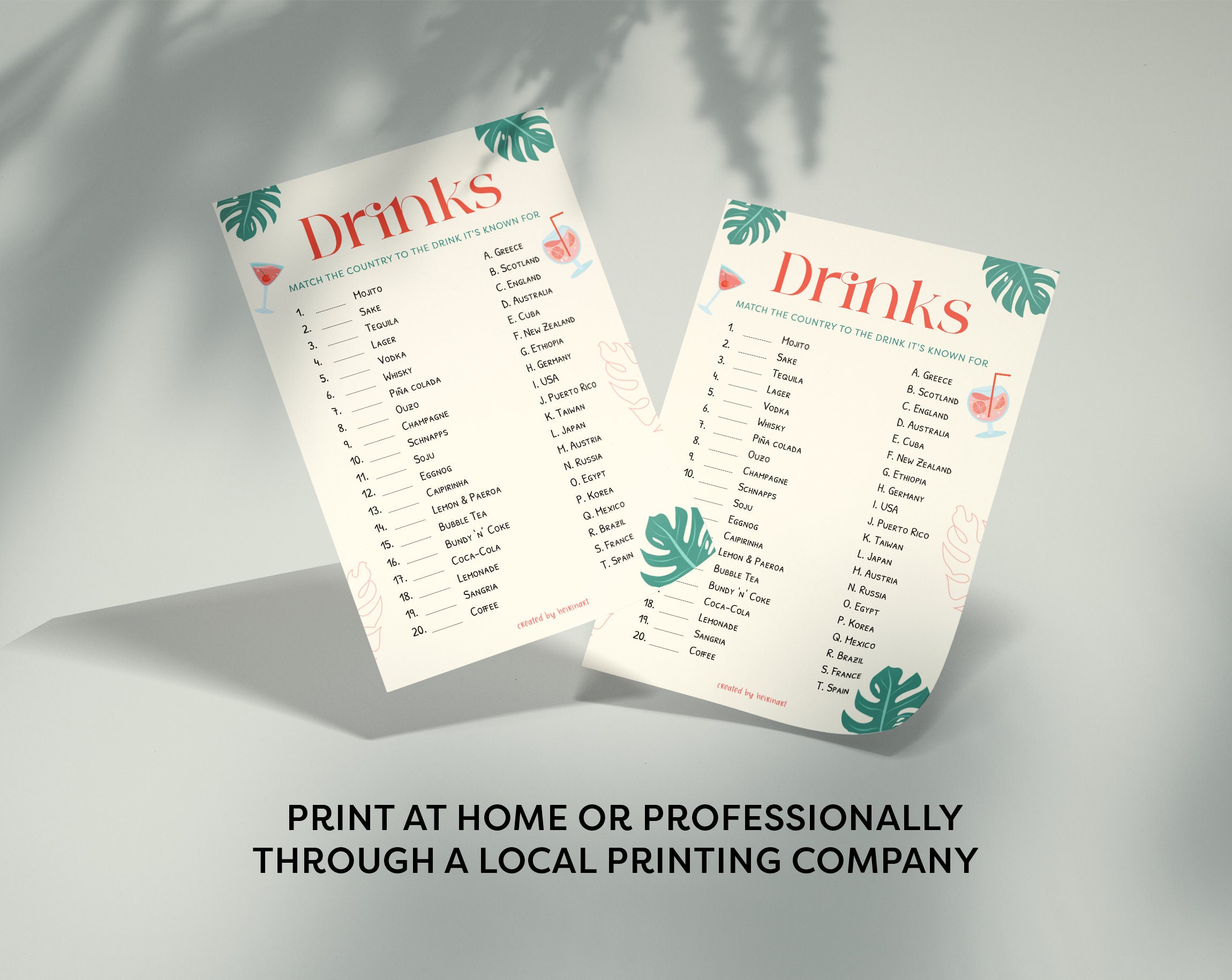 Drinks Match up Trivia Game, Printable Party Games, Party Game for Kids ...