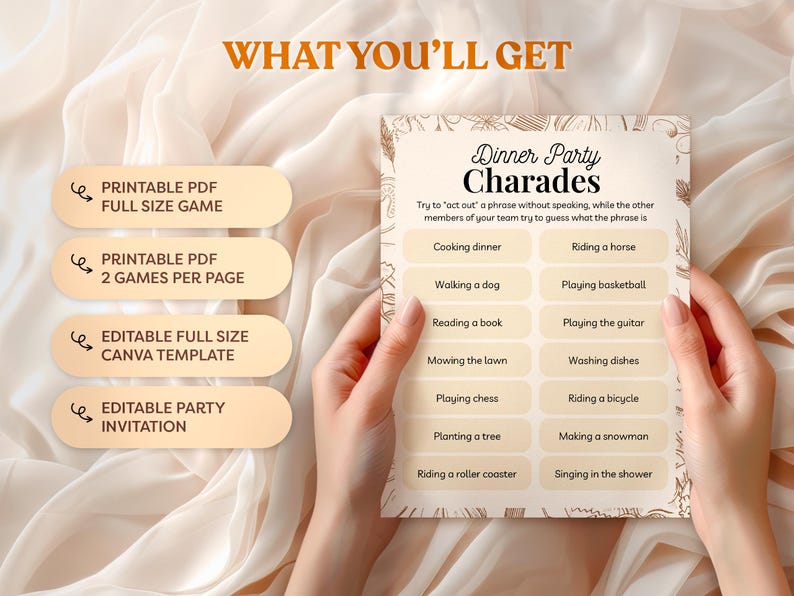 Charades Dinner Party Game, Printable & Editable Game, Icebreaker ...