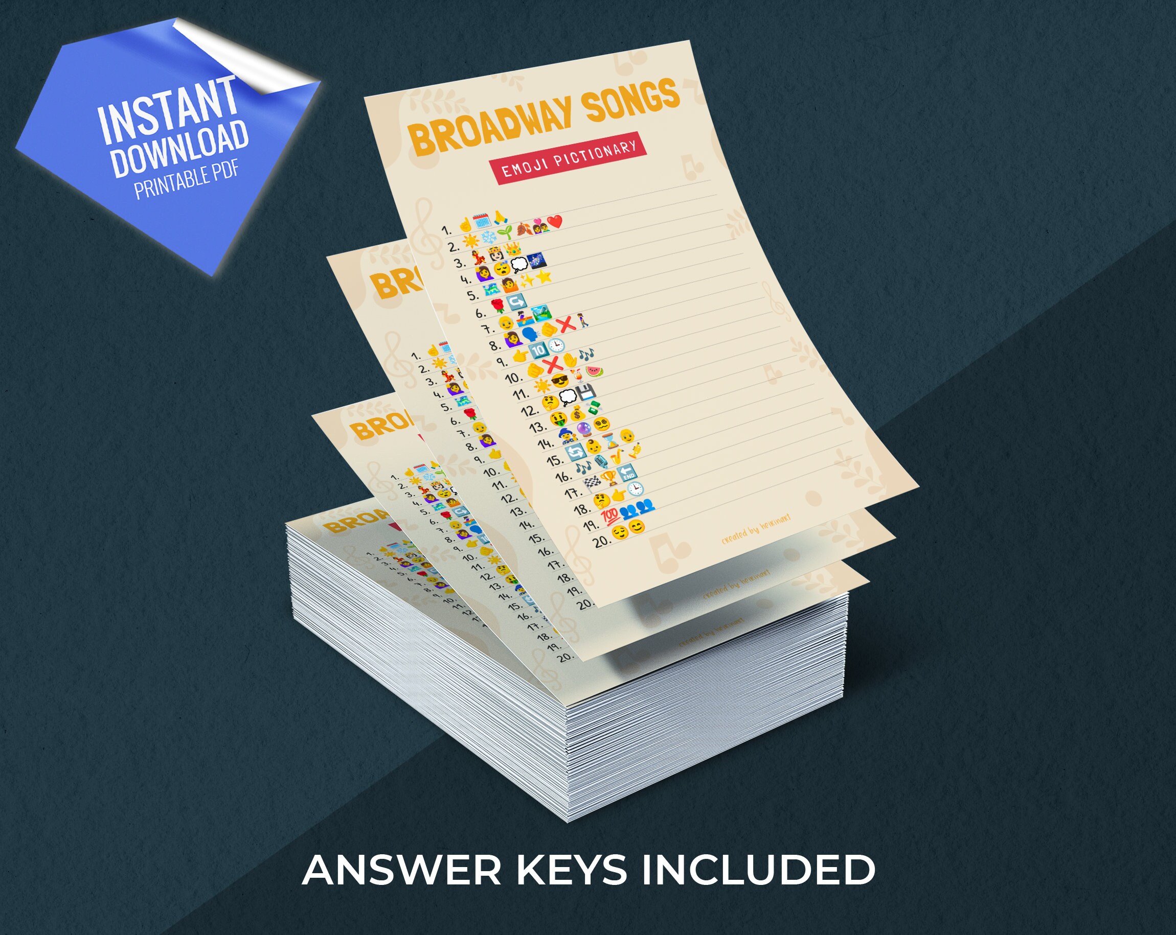 Broadway Songs Emoji Pictionary Printable Party Games Fun - Etsy