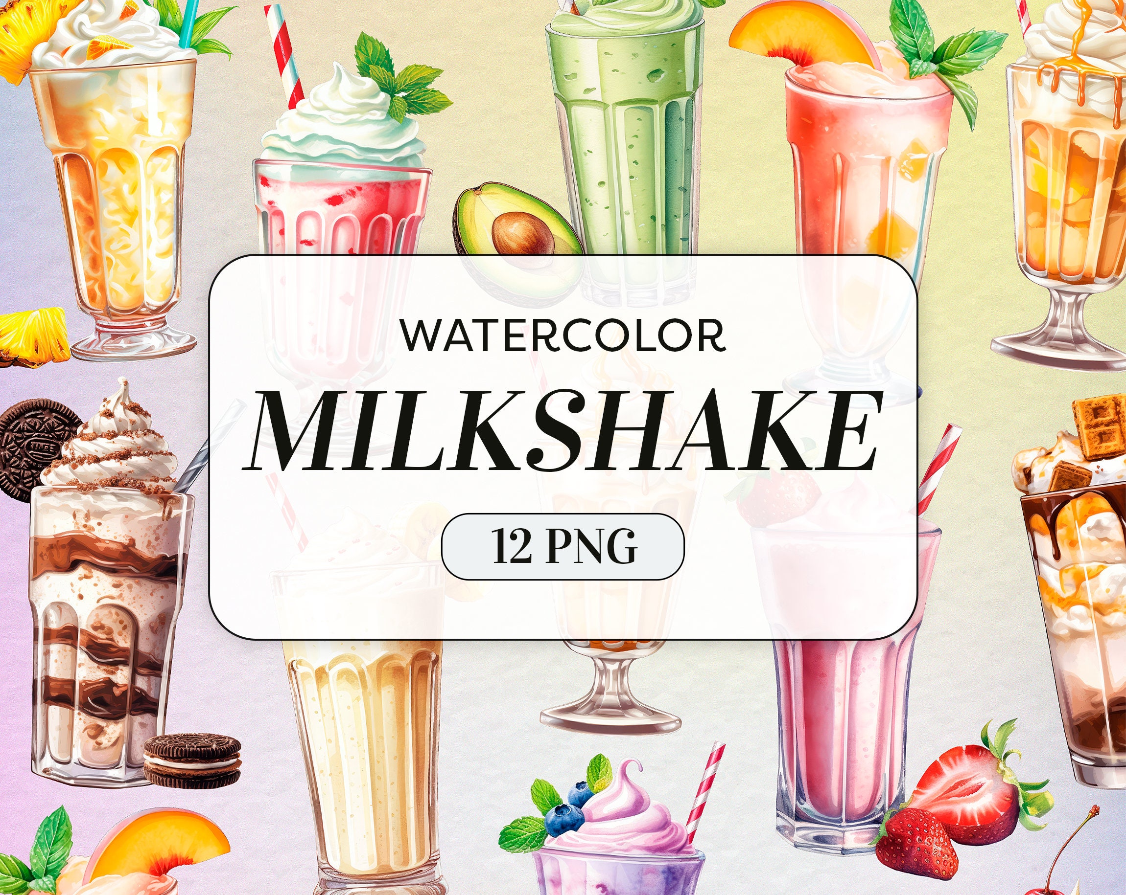Watercolor Milkshake Clipart - Ice Cream Milkshake PNG - Commercial Use ...