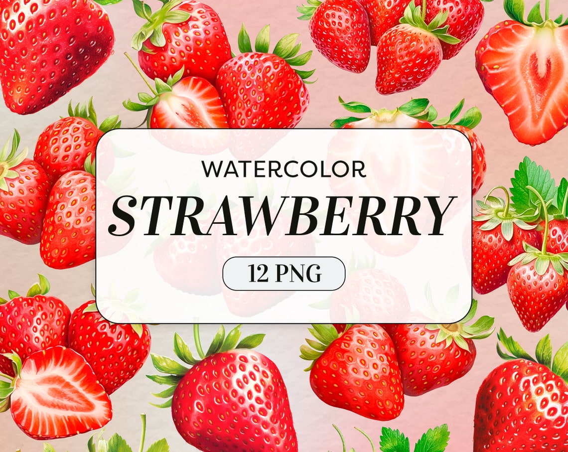 Watercolor Strawberry Clipart - Watercolor Fruits PNG - Commercial Use ...