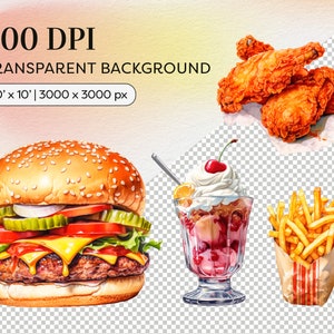 Watercolor Fast Food Clipart - Watercolor Food PNG - Commercial Use ...