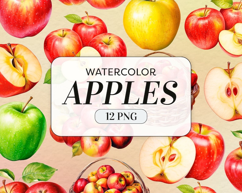 Watercolor Apple Clipart - Watercolor Fruits PNG - Commercial Use ...