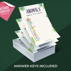 Animals Emoji Pictionary, Printable Party Games, Printable Emoji Game ...