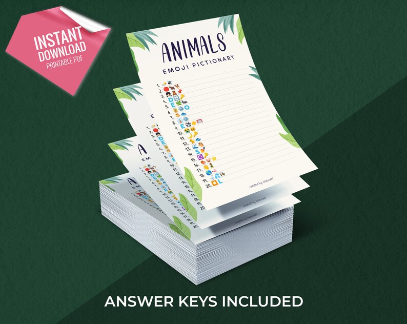Animals Emoji Pictionary, Printable Party Games, Printable Emoji Game ...