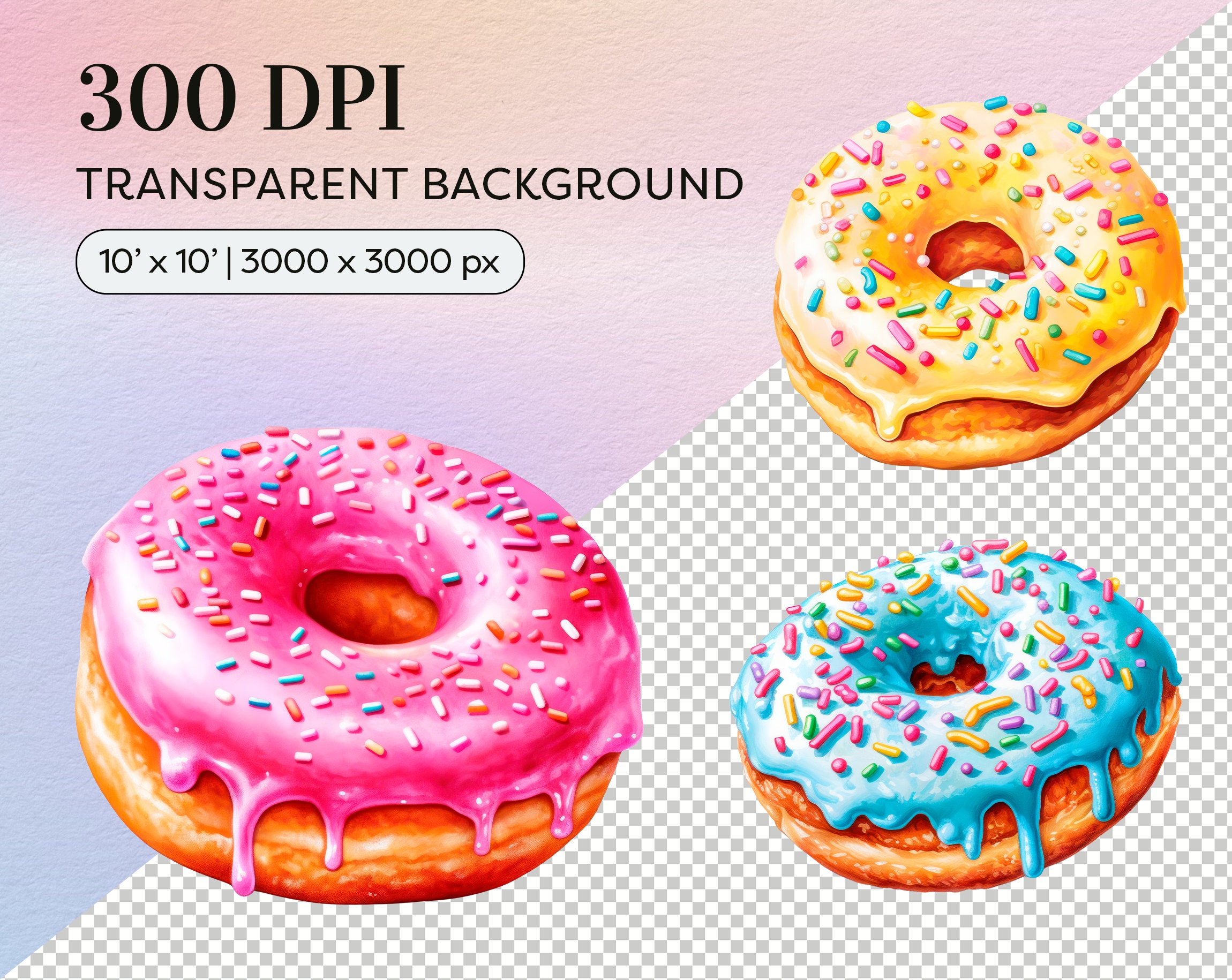 Watercolor Donuts Clipart - Dessert Donut PNG - Commercial Use - Sweet ...