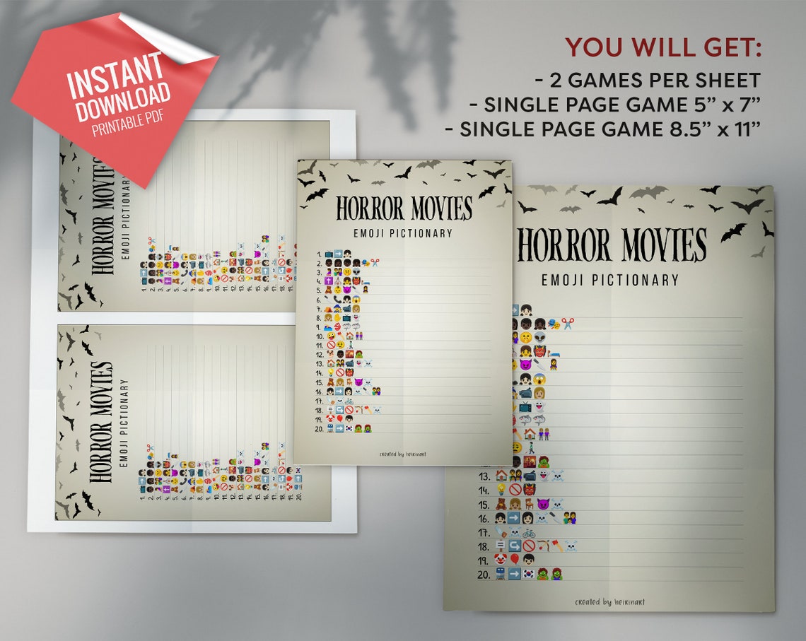 Horror Movies Emoji Pictionary, Printable Party Games, Fun Family ...