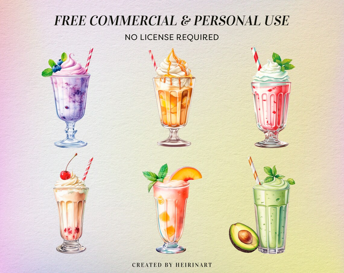 Watercolor Milkshake Clipart Ice Cream Milkshake PNG - Etsy