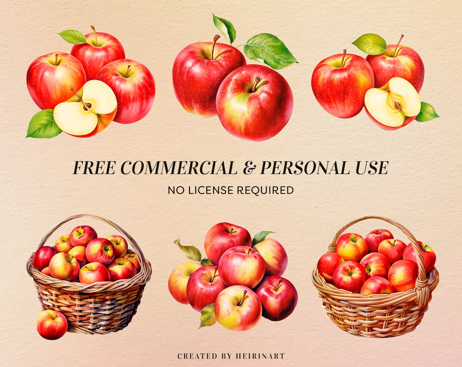 Watercolor Apple Clipart - Watercolor Fruits PNG - Commercial Use ...