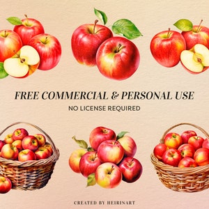 Watercolor Apple Clipart - Watercolor Fruits PNG - Commercial Use ...