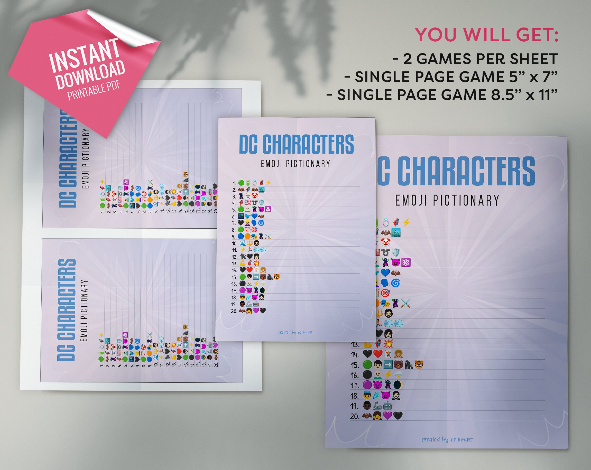 DC Characters Emoji Pictionary Printable Party Games Fun - Etsy