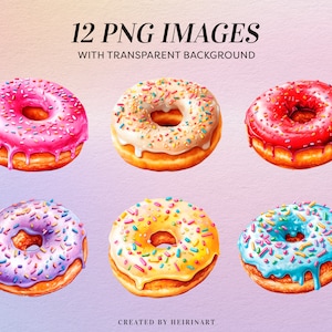 Watercolor Donuts Clipart - Dessert Donut PNG - Commercial Use - Sweet ...