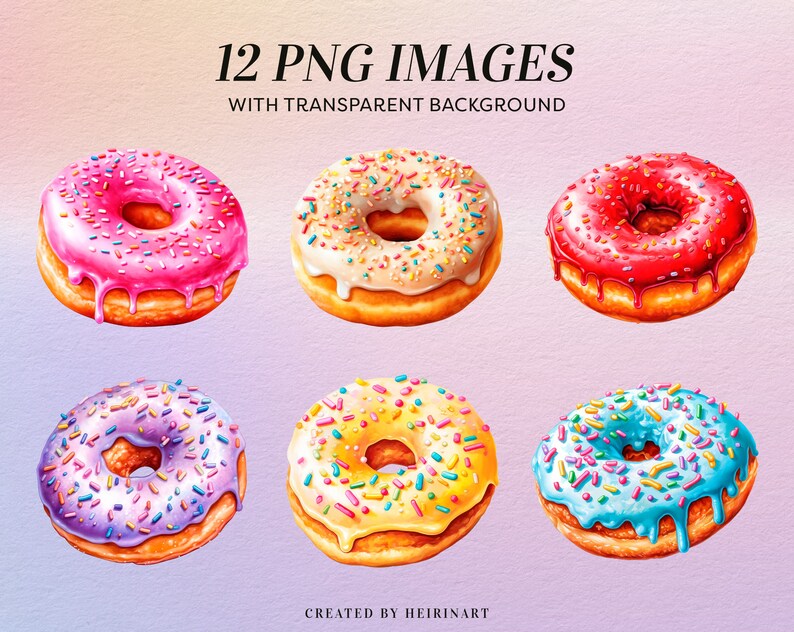 Watercolor Donuts Clipart - Dessert Donut PNG - Commercial Use - Sweet ...