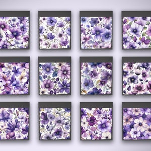 Purple Floral Digital Paper Watercolor Flowers Backgrounds Commercial ...