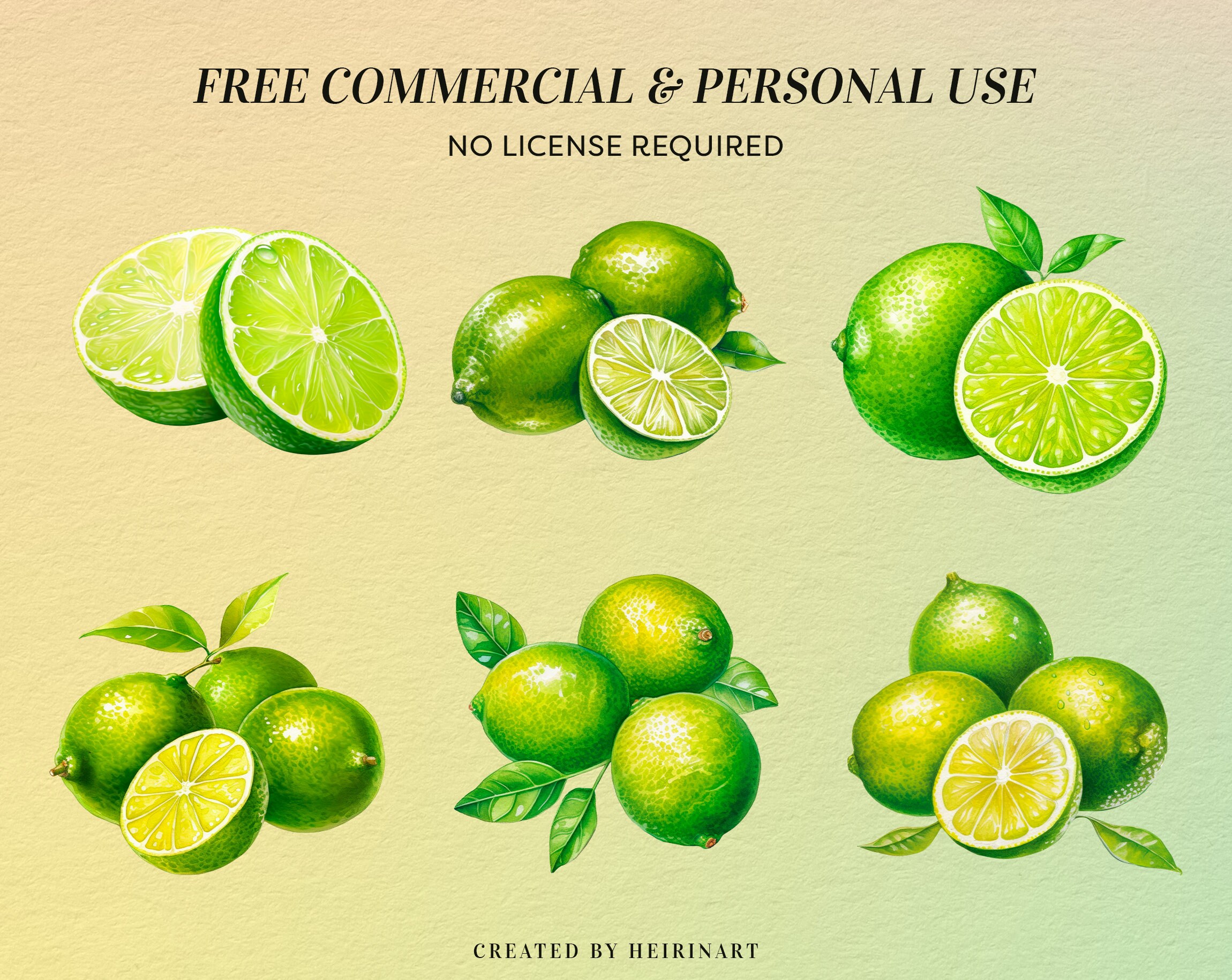 Watercolor Limes Clipart Watercolor Fruits PNG Commercial Use Juicy ...