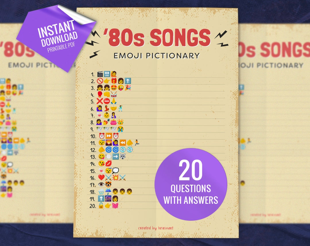 80s Songs Emoji Pictionary, Printable Party Games, Fun Family Activity ...