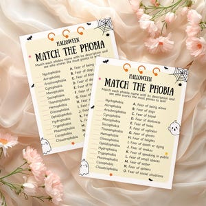Match the Phobia Halloween Game, Printable & Editable Game, Fun Party ...