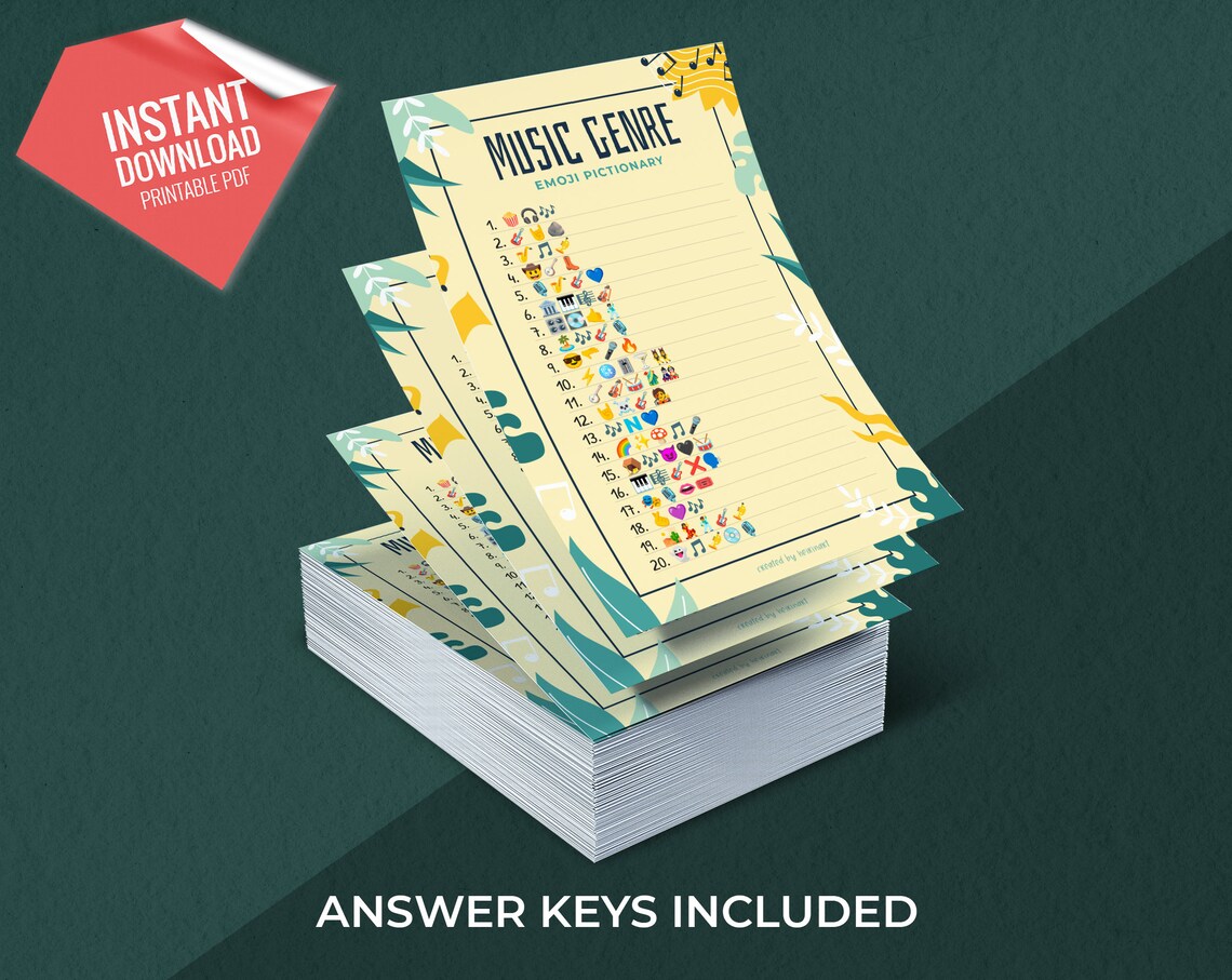 Music Genre Emoji Pictionary, Emoji Quiz, Emoji Game, Printable Party ...