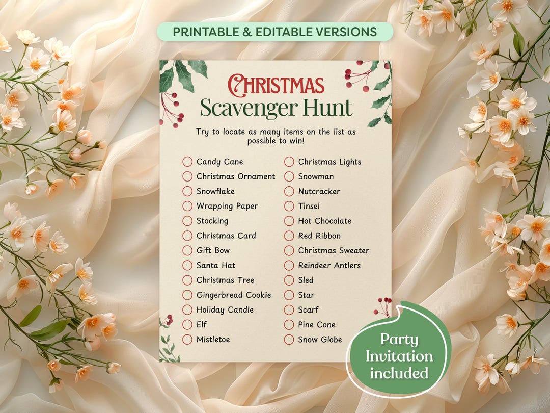 Scavenger Hunt Christmas Game, Printable & Editable Game, Fun Family ...