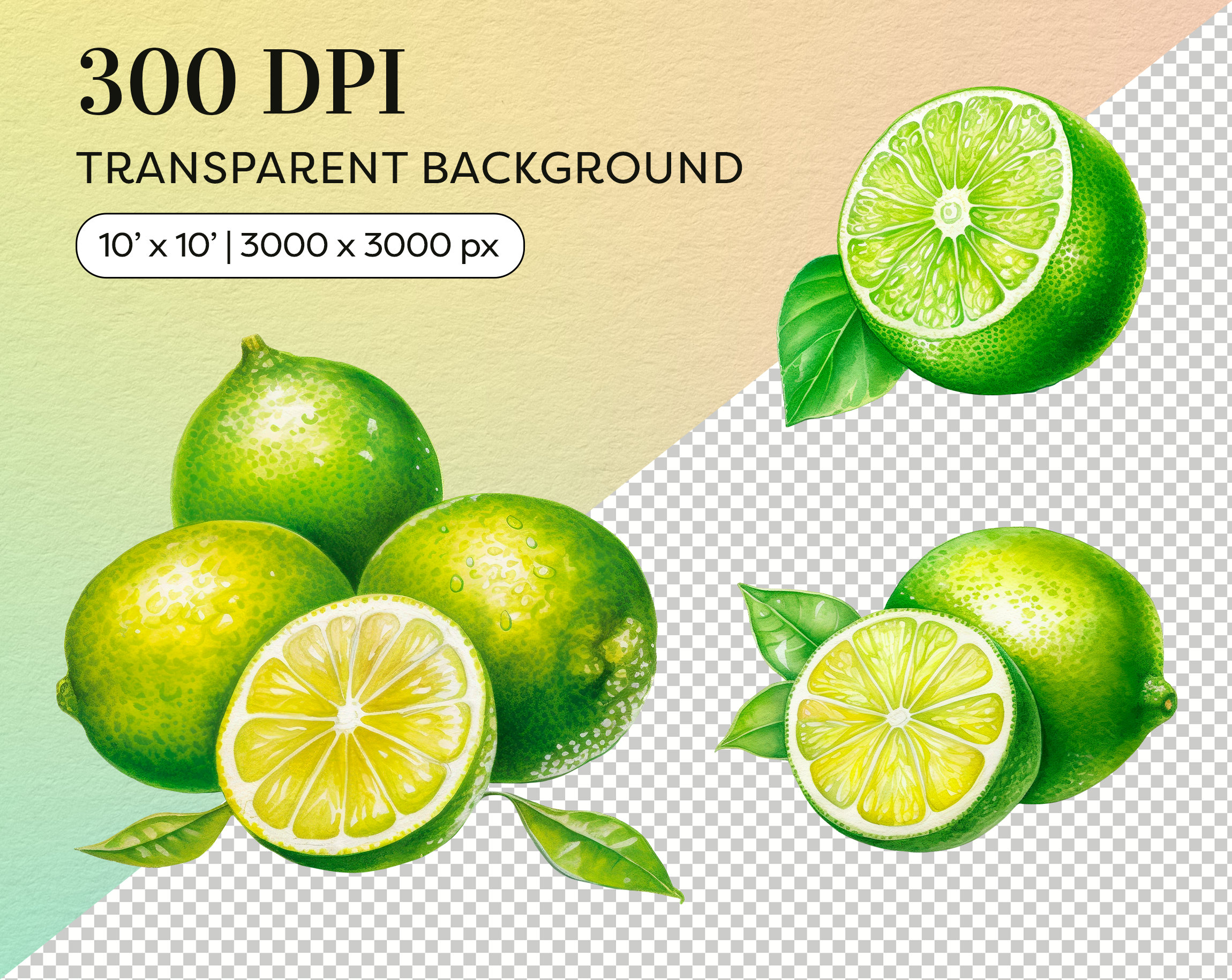 Watercolor Limes Clipart - Watercolor Fruits PNG - Commercial Use ...