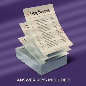 Dog Breeds Match up Trivia Game, Printable Party Games, Party Game for ...