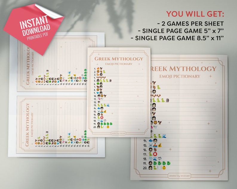 Greek Mythology Emoji Pictionary Printable Party Games Greek - Etsy