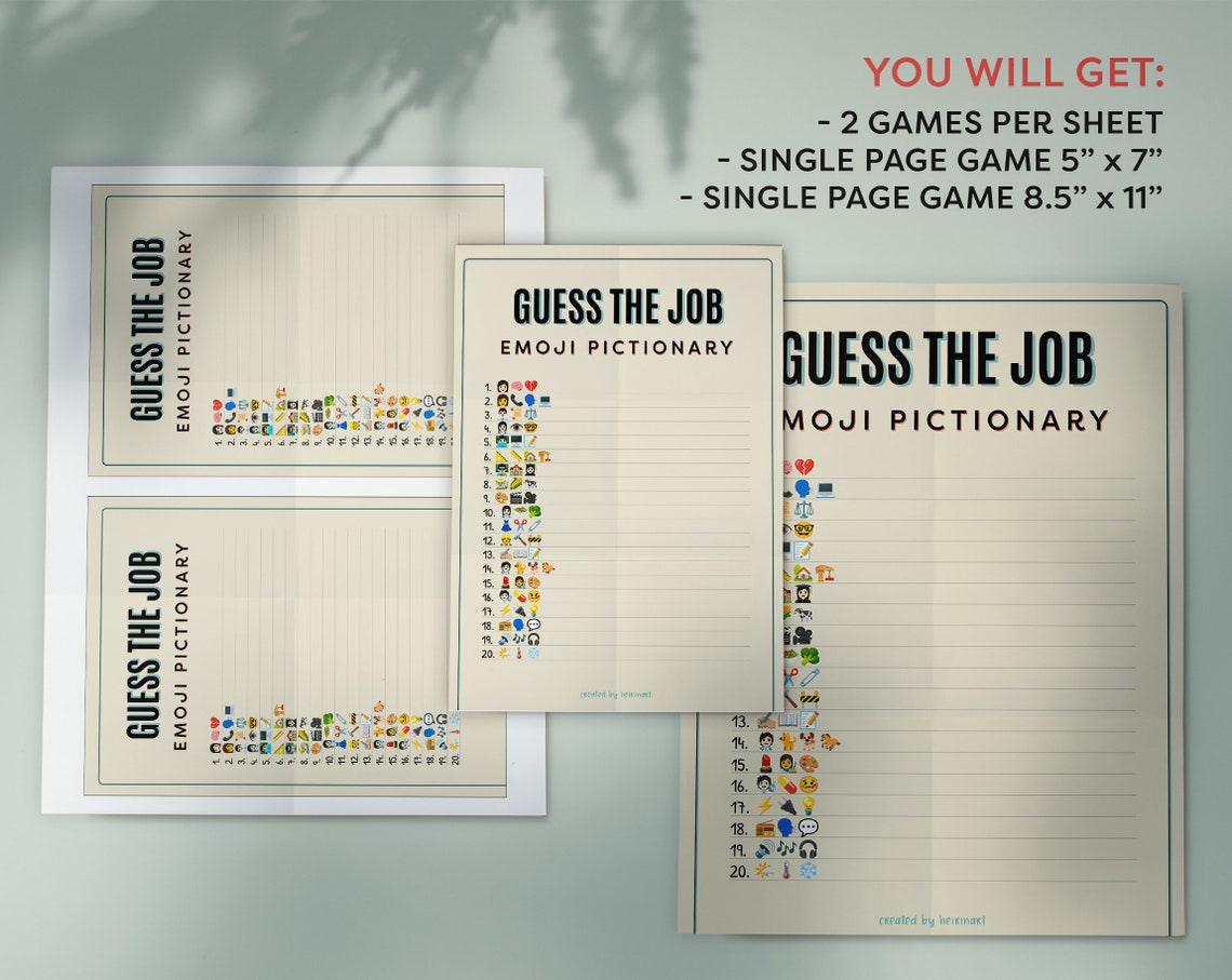 Guess the Job Emoji Pictionary, Printable Party Games, Fun Family ...