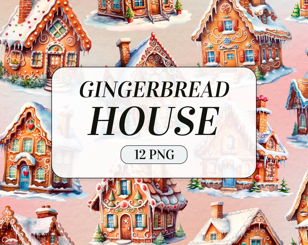 Watercolor Gingerbread House Clipart - Holiday Card Making - Commercial ...