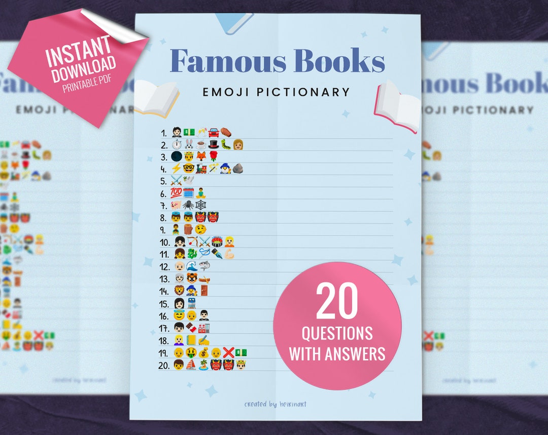 Famous Books Emoji Pictionary, Printable Party Games, Fun Family ...