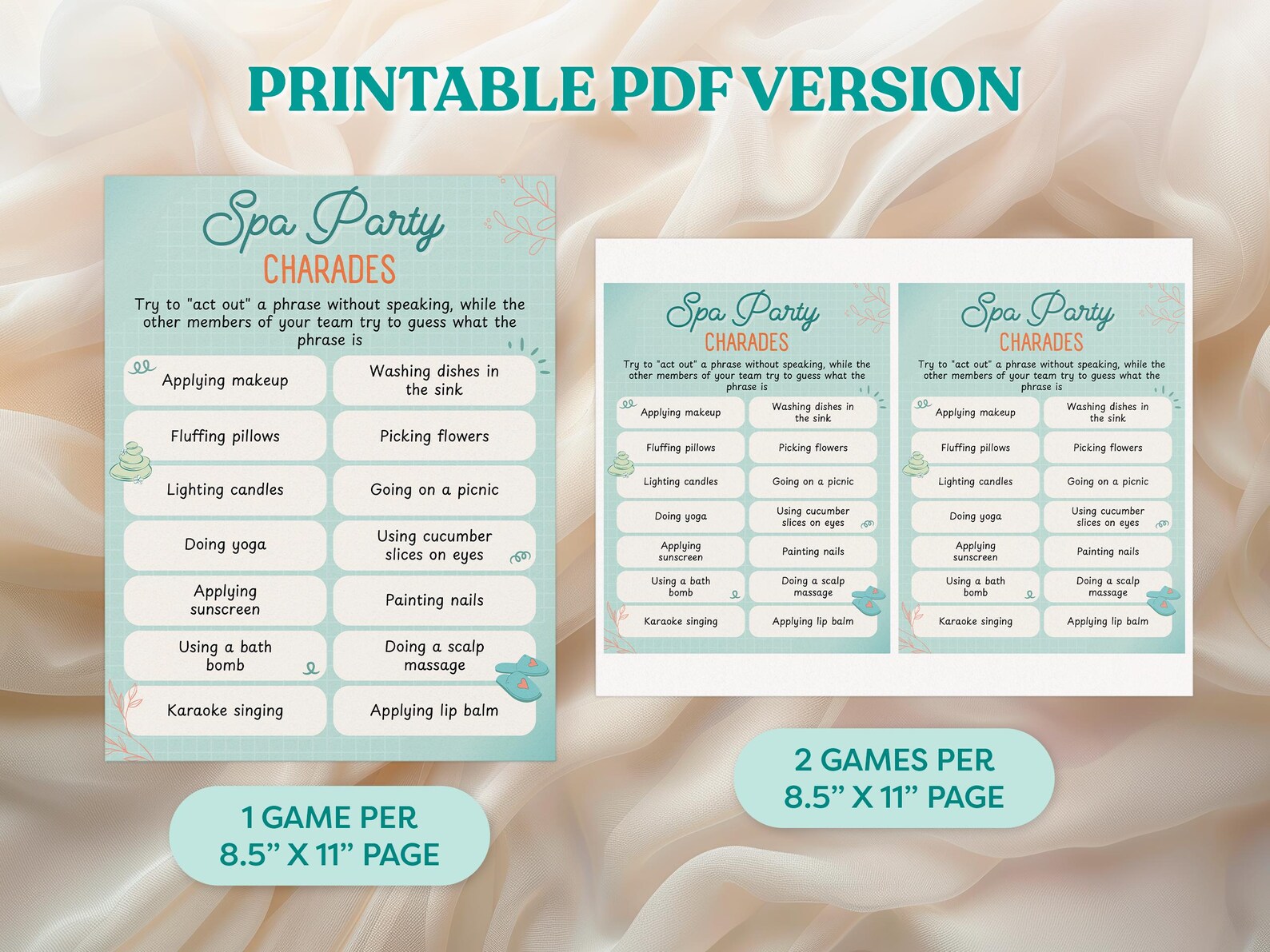 Charades Spa Party Game, Printable & Editable Game, Fun Teens Tweens ...