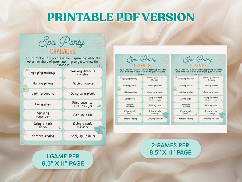 Charades Spa Party Game, Printable & Editable Game, Fun Teens Tweens ...