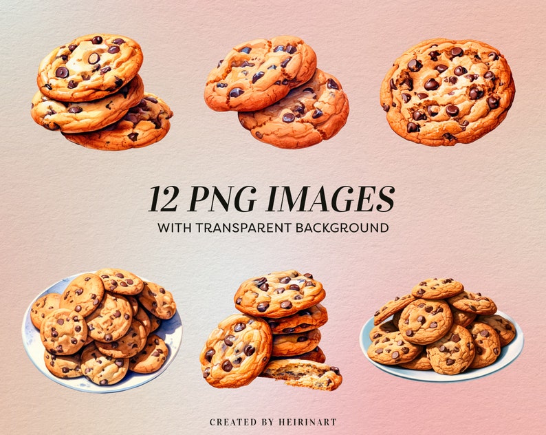 Chocolate Chip Cookies Clipart - Watercolor Cookies PNG - Commercial ...