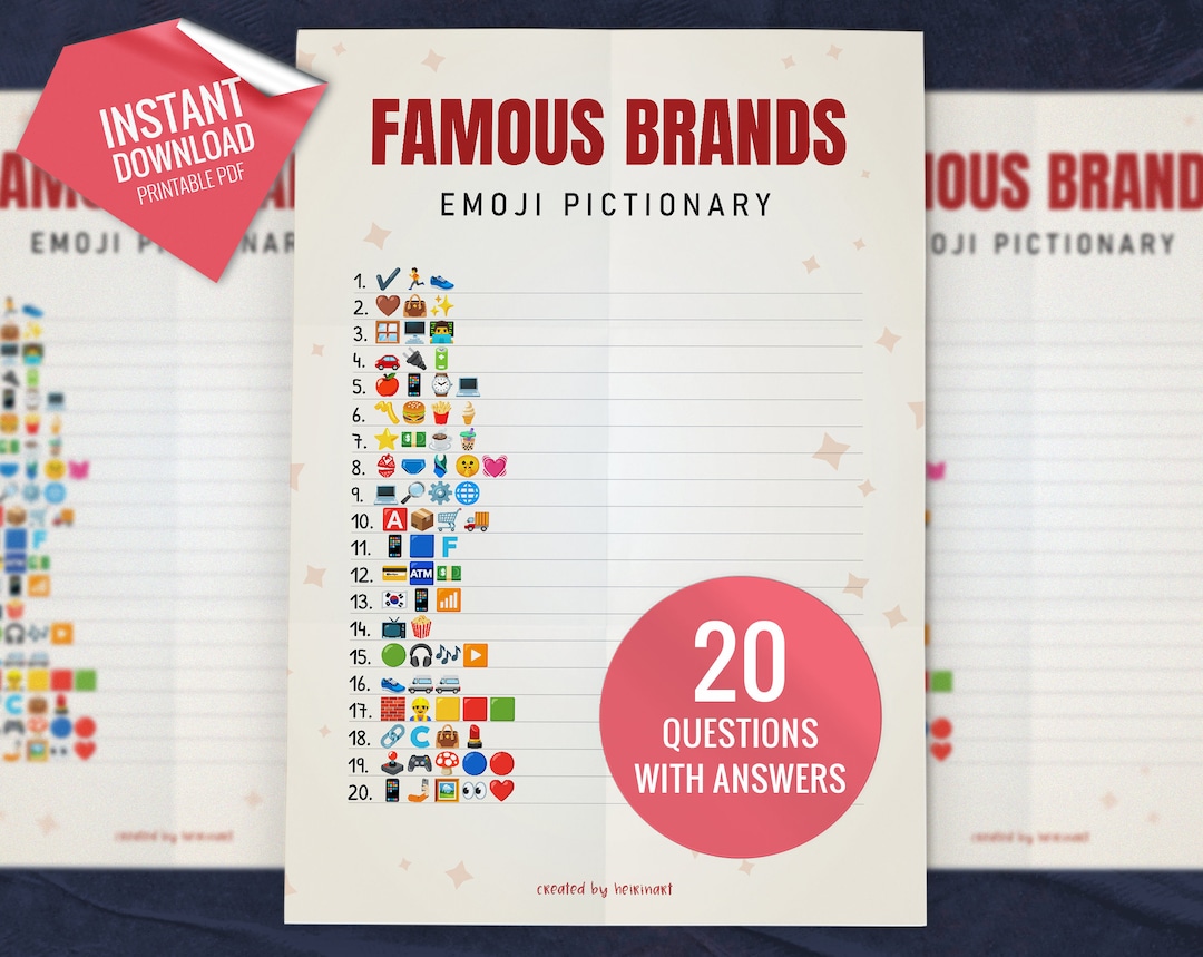 Famous Brands Emoji Pictionary, Printable Party Games, Party Game for ...
