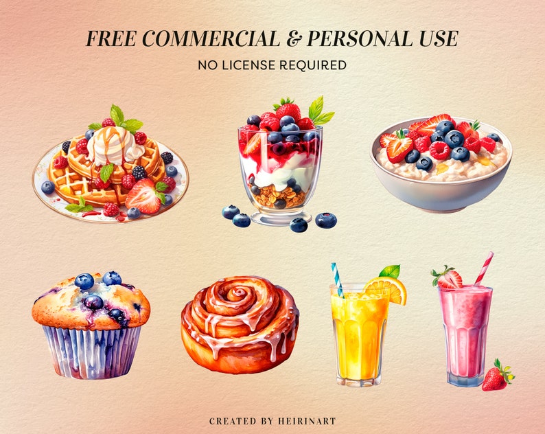 Watercolor Breakfast Clipart Watercolor Food PNG Commercial Use Waffles ...