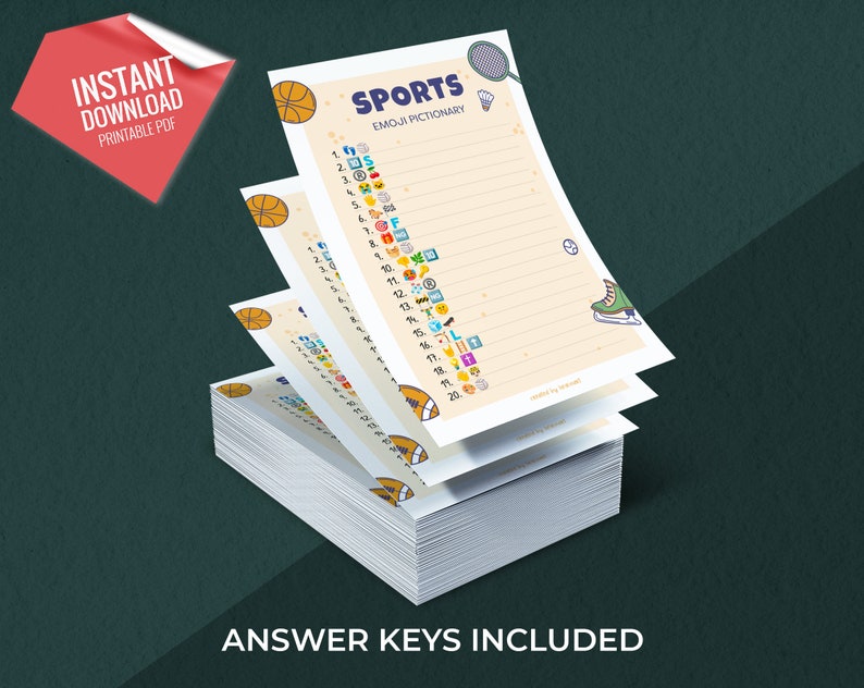 Sports Emoji Pictionary, Printable Party Games, Emoji Quiz Game, Party ...
