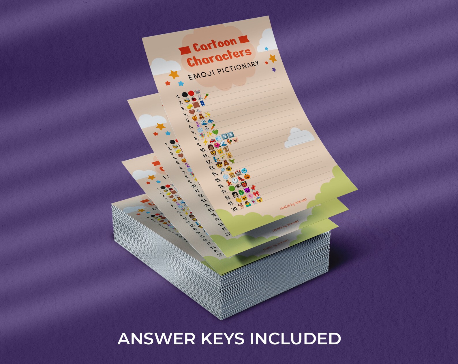 Cartoon Characters Emoji Pictionary, Printable Party Games, Birthday ...