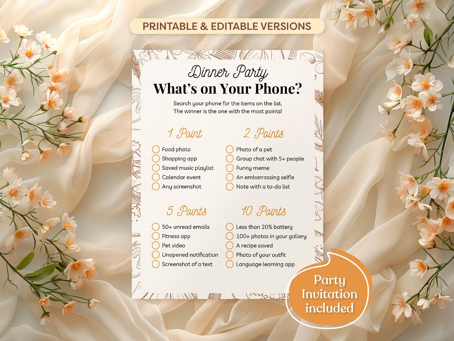 What's on Your Phone Dinner Party Game, Printable Editable Game ...