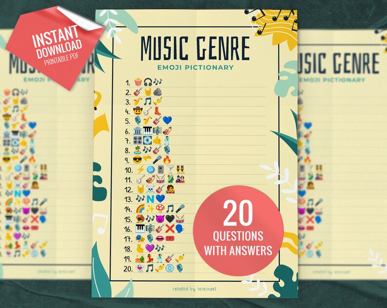 Music Genre Emoji Pictionary, Emoji Quiz, Emoji Game, Printable Party ...