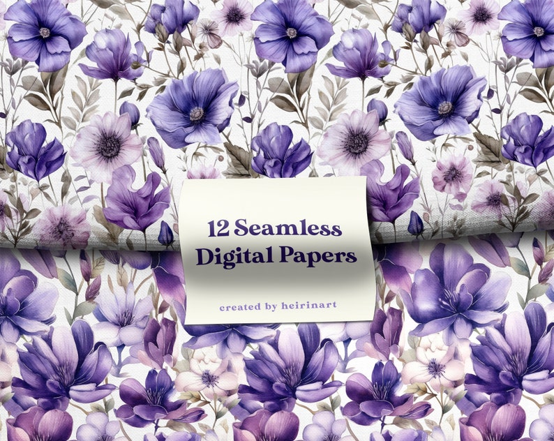 Purple Floral Digital Paper Watercolor Flowers Backgrounds - Etsy