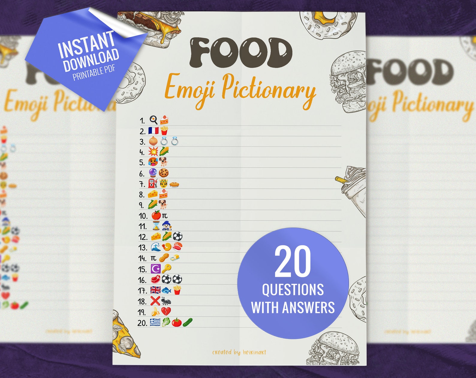 Food Emoji Pictionary, Printable Party Games, Fun Family Activity ...