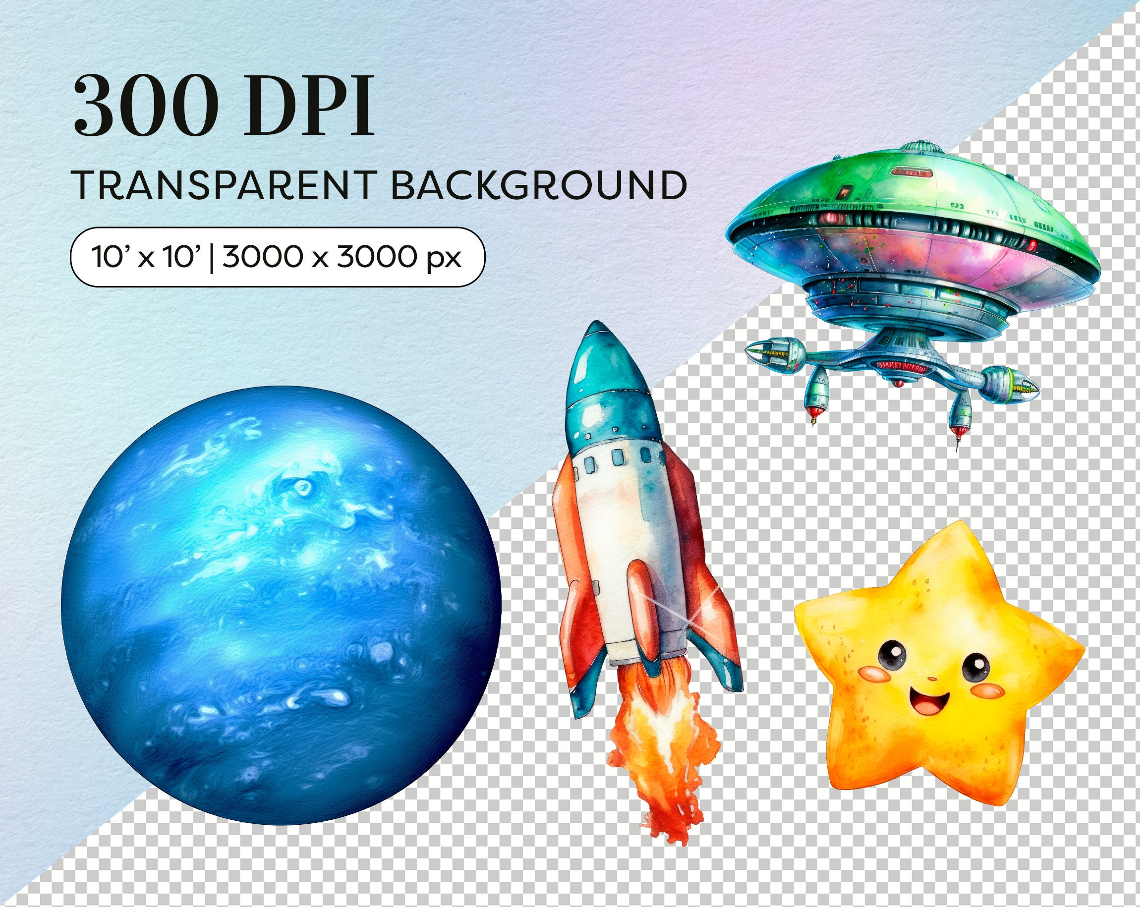Watercolor Planets Clipart - Solar System PNG - Commercial Use - Rocket ...