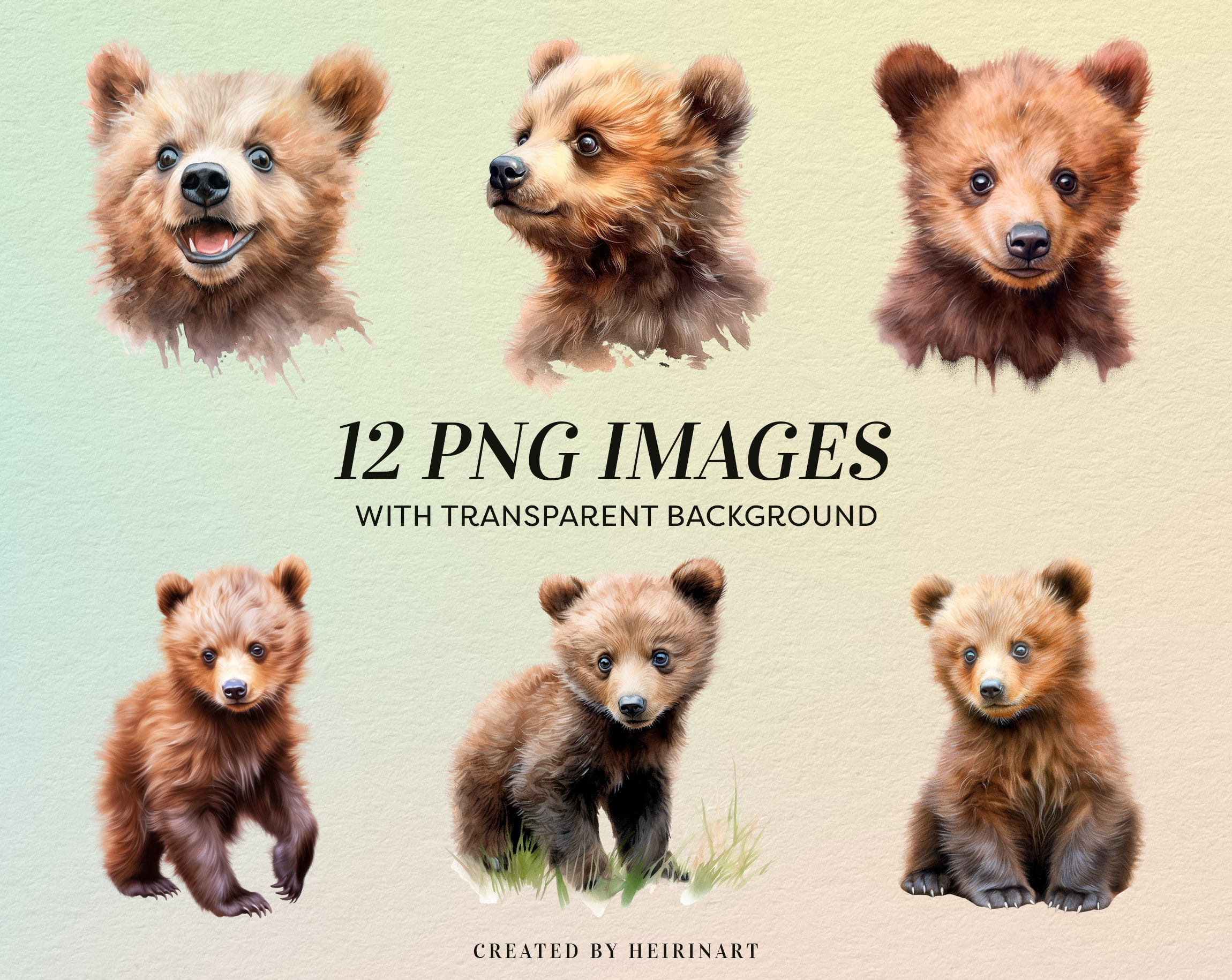 Watercolor Baby Bear Clipart - Cute Bear PNG - Commercial Use - Baby ...