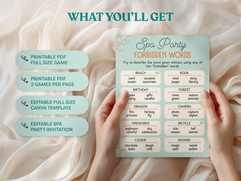Forbidden Words Spa Party Game, Printable & Editable Game, Fun Teens ...