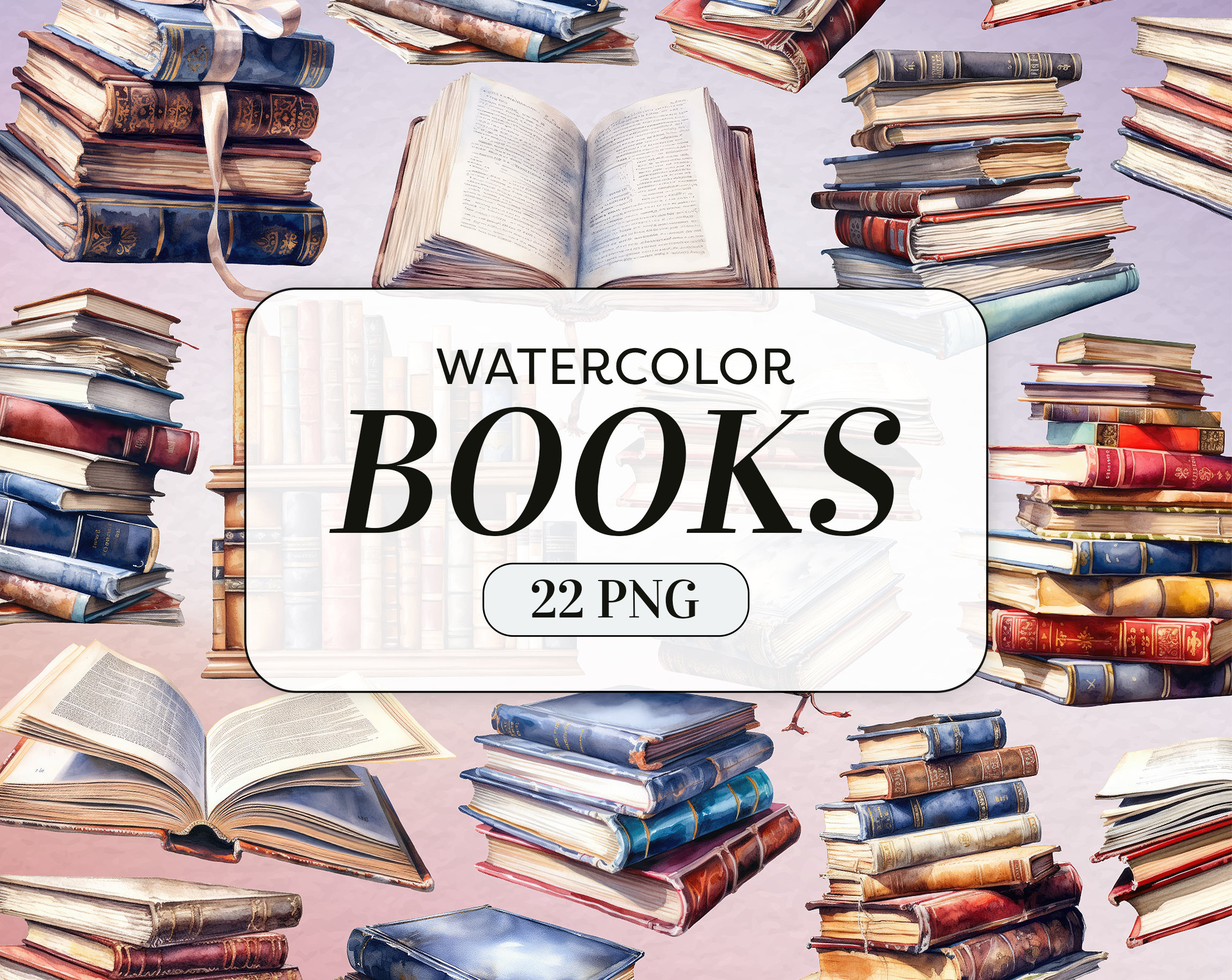 Watercolor Books Clipart - Vintage Books PNG - Commercial Use - Cozy ...